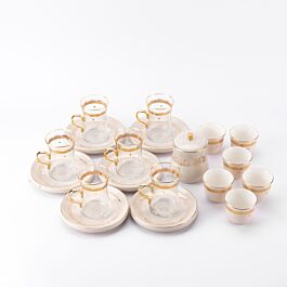 Atheer Saudi Tea and Coffee Set - Beige and Gold